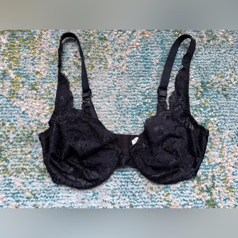 Vintage Olga Black Lace Sheer Underwire Bra, Size 32c - Gem